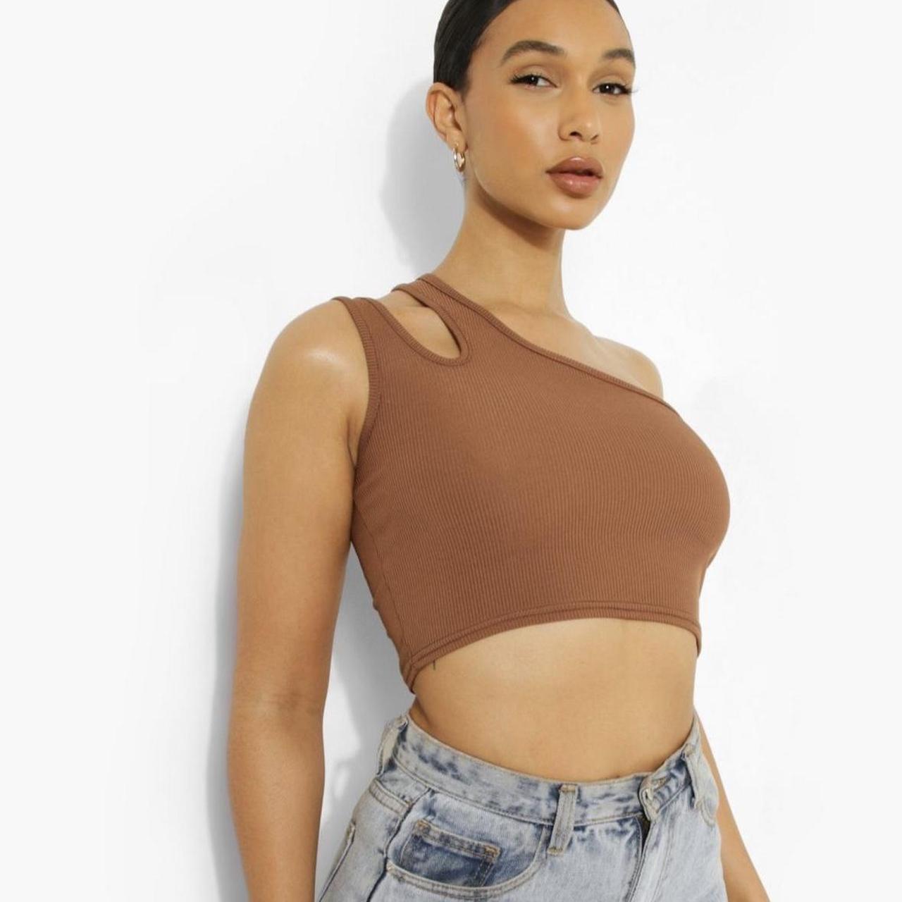 Boohoo - One Shoulder Cut Out Rib Crop Top Size... - Depop