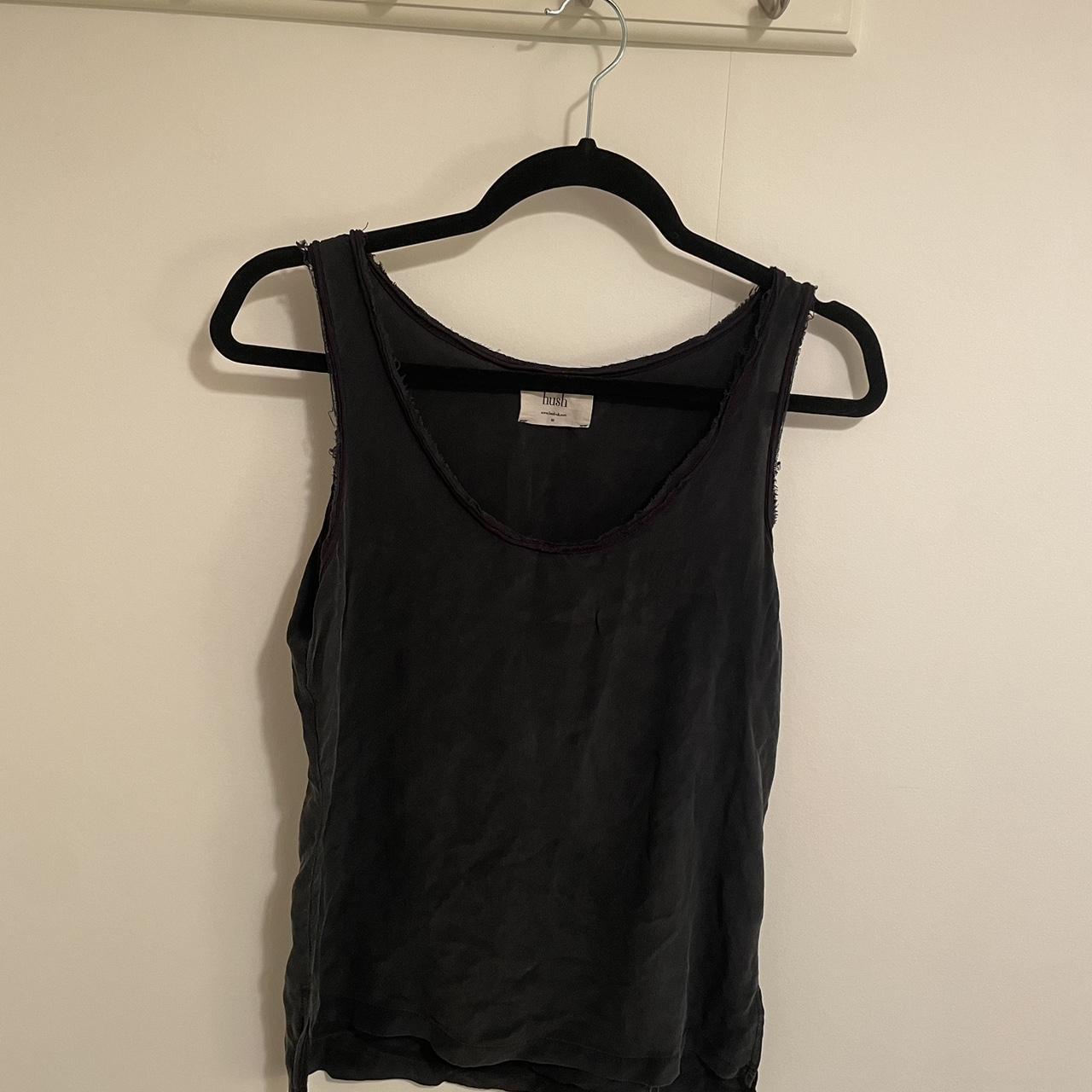 Black hush silk tank top with raw edge details #hush... - Depop