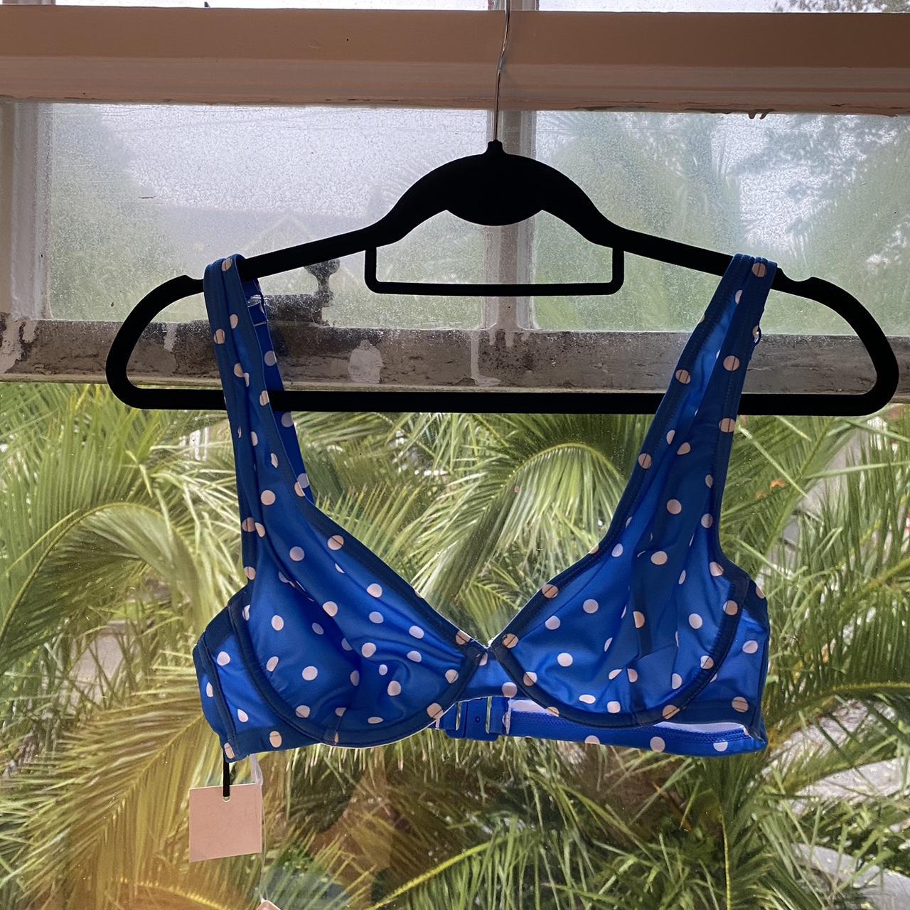 Blue polka dot bikini top Brand new with tags 32DD... - Depop