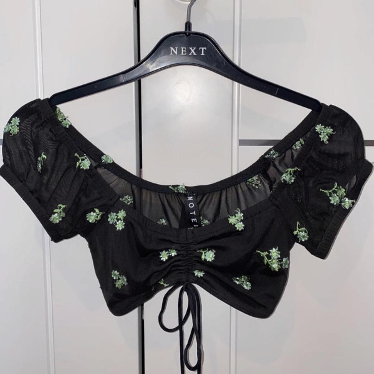 Motel black and green butterfly mesh tie crop top V... - Depop