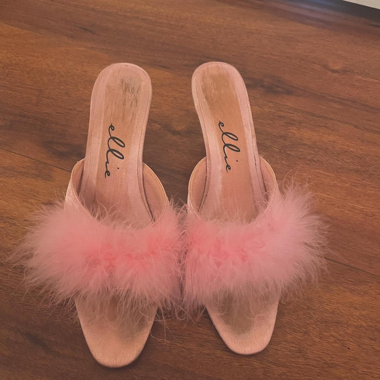 pink faux maribou kitten heels from ellie…has minor... - Depop