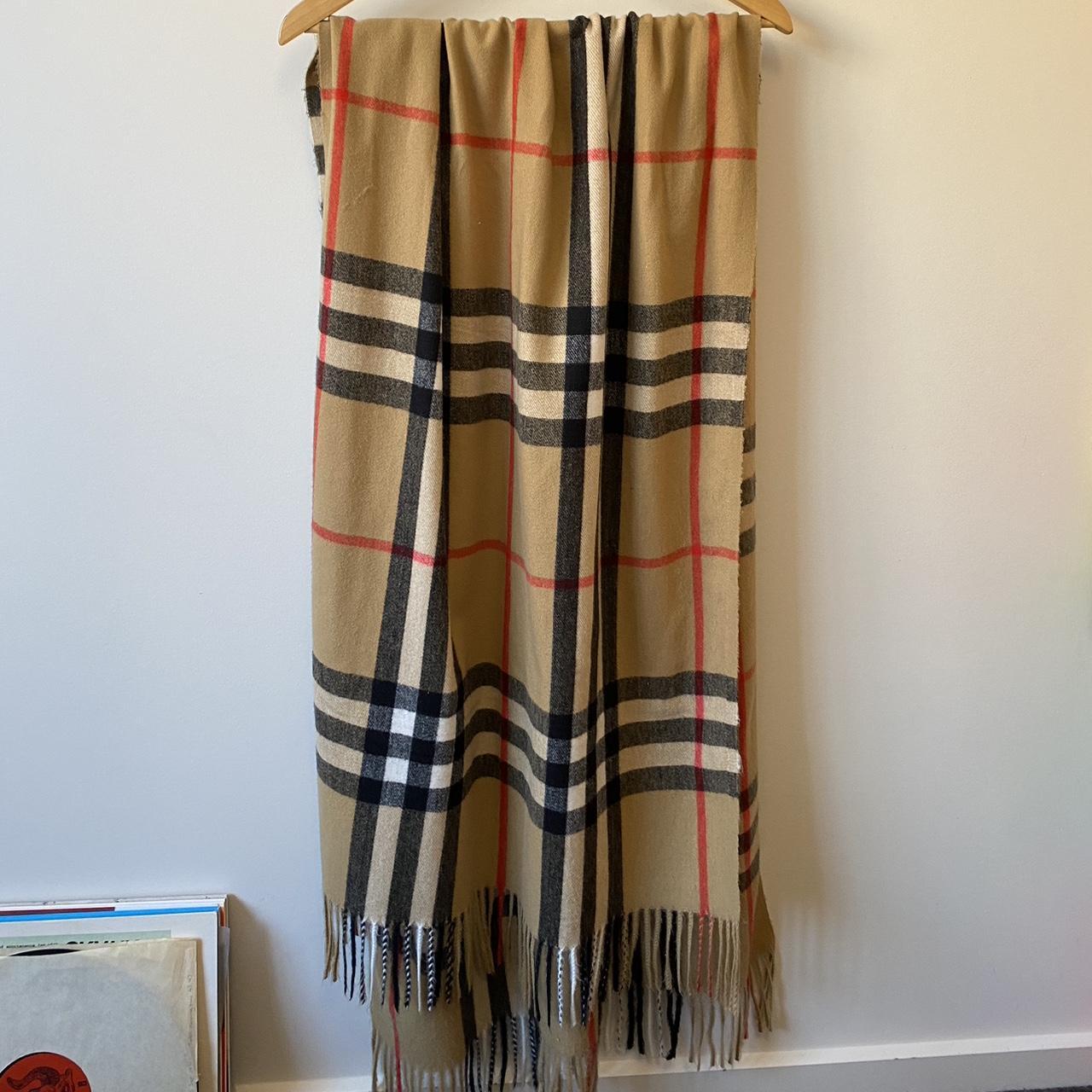 Check scarf Tan, red, black and white Super soft... - Depop