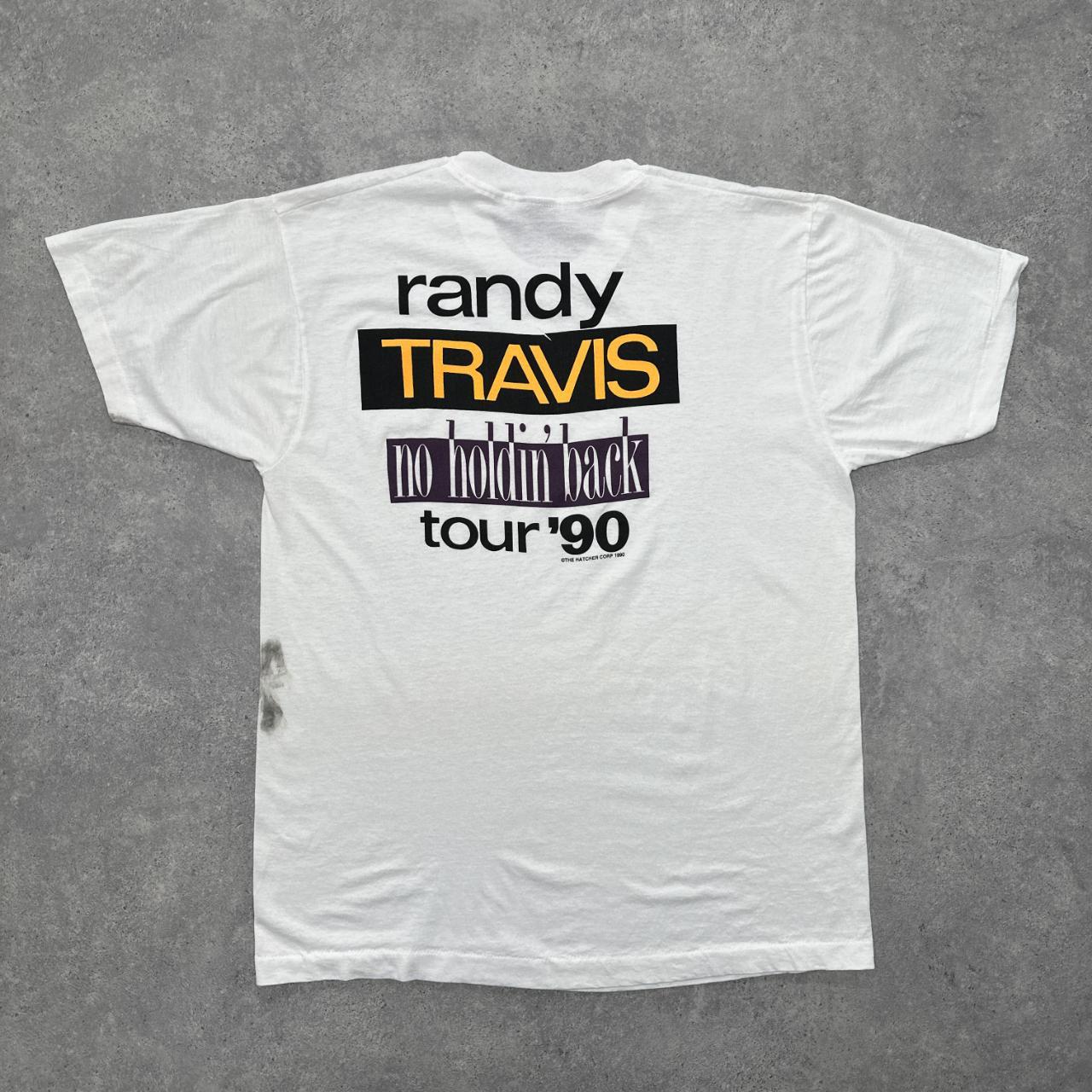 WHITE VINTAGE AMERICAN RANDY TRAVIS NO HOLDIN BACK... - Depop