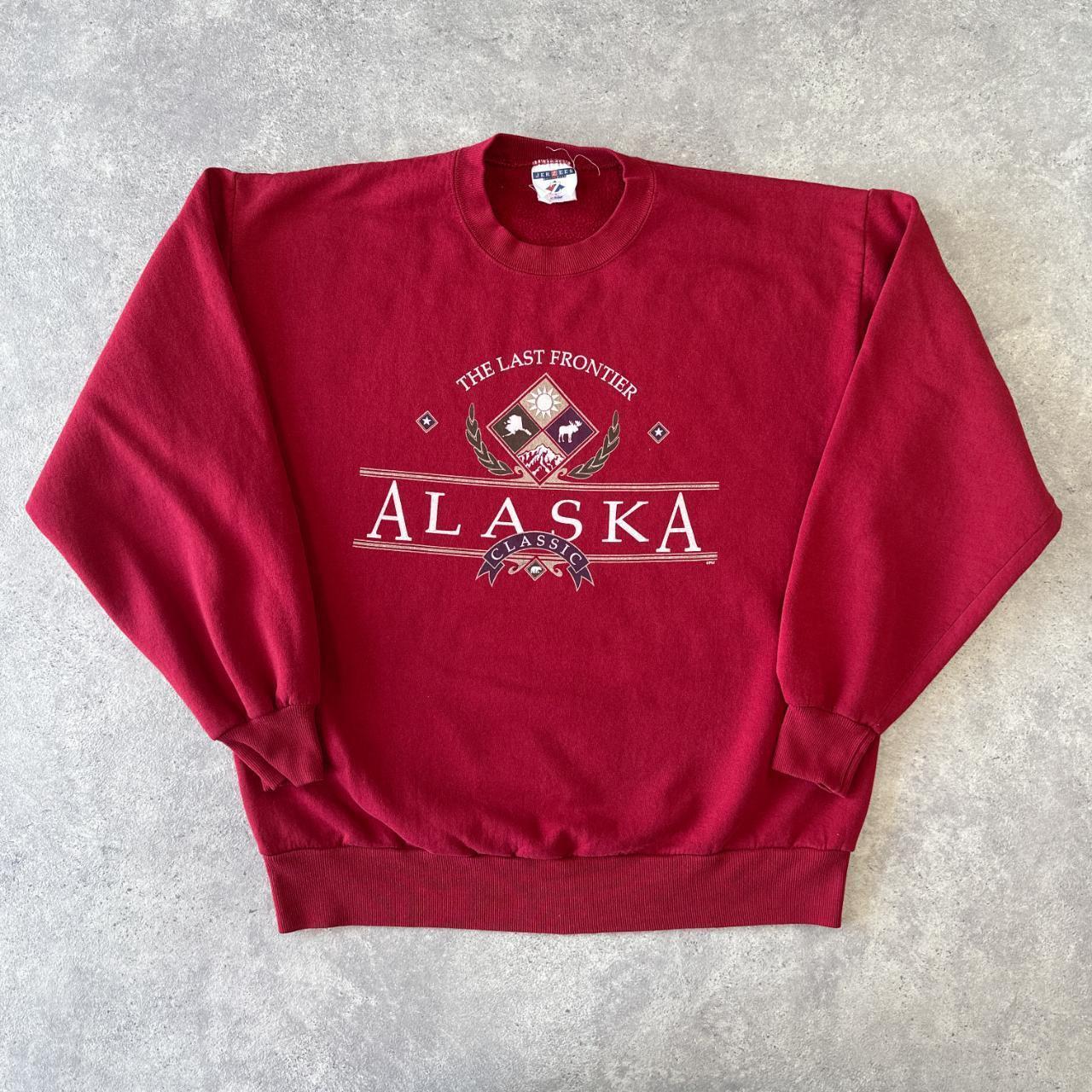 RED VINTAGE AMERICAN ALASKA SWEATSHIRT JUMPER... - Depop