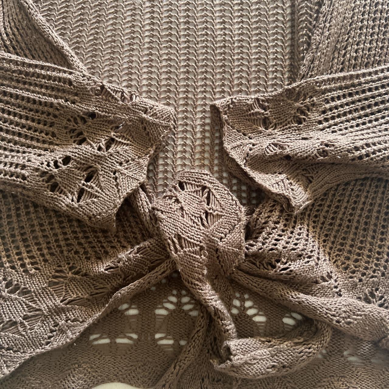 vintage brown crochet cardigan 3/4 sleeves fits... - Depop