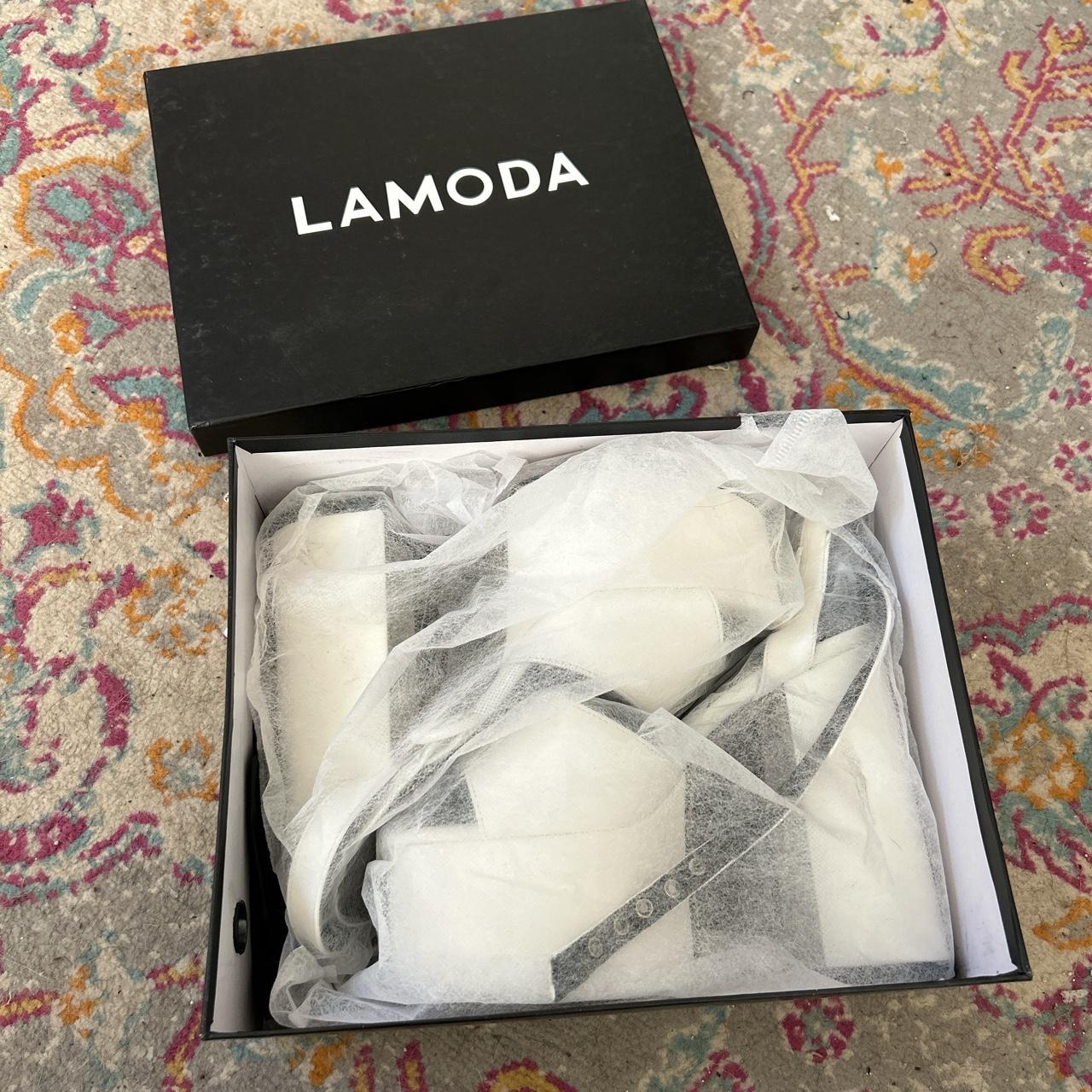 lamoda all for you platform sandals white patent... - Depop