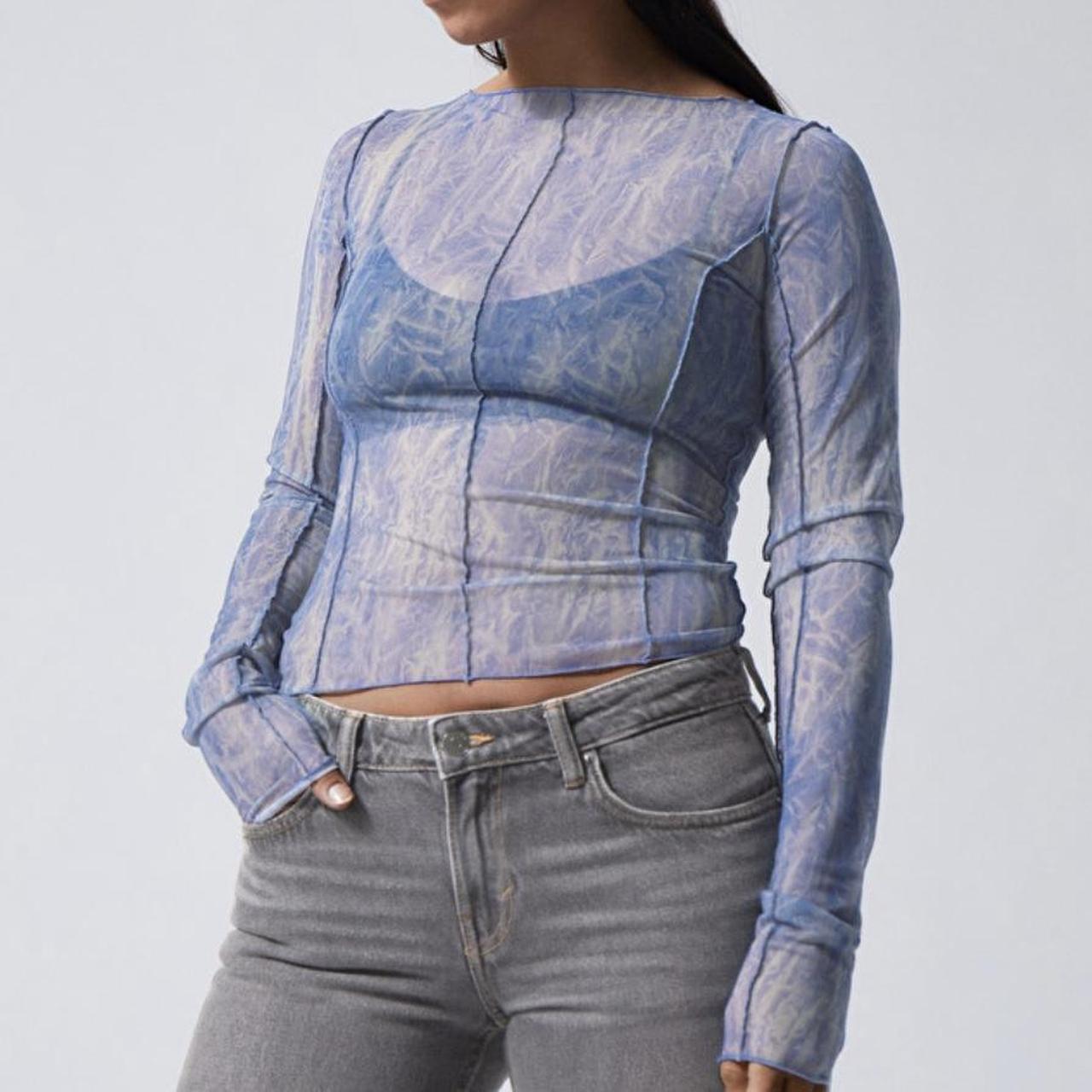 Weekday blue printed mesh top, tags still on x - Depop