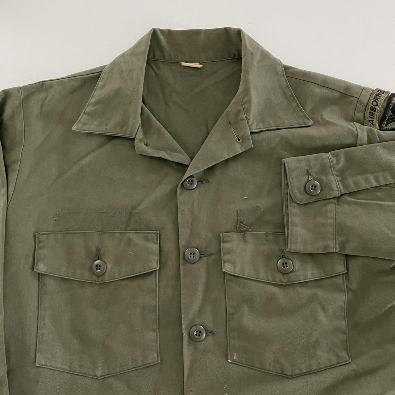 Vintage 70s OG 107 military army button up shirt... - Depop