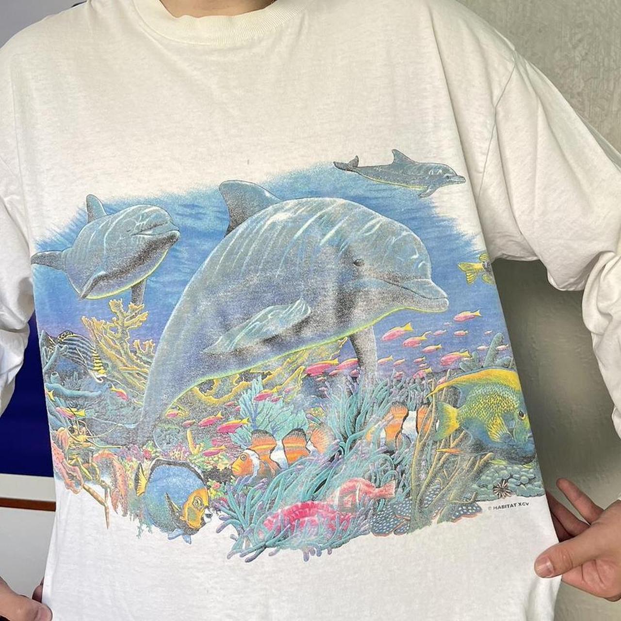Vintage 90s Dolphin, corral reef, ocean scene long... | Depop