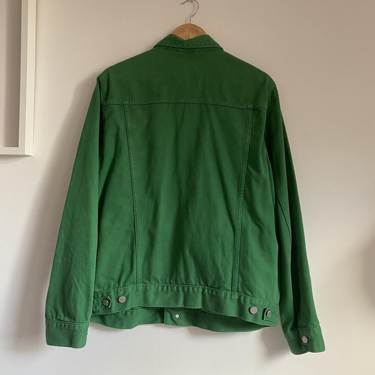 Green Denim Jacket by Uniqlo. Size Large #workjacket... - Depop