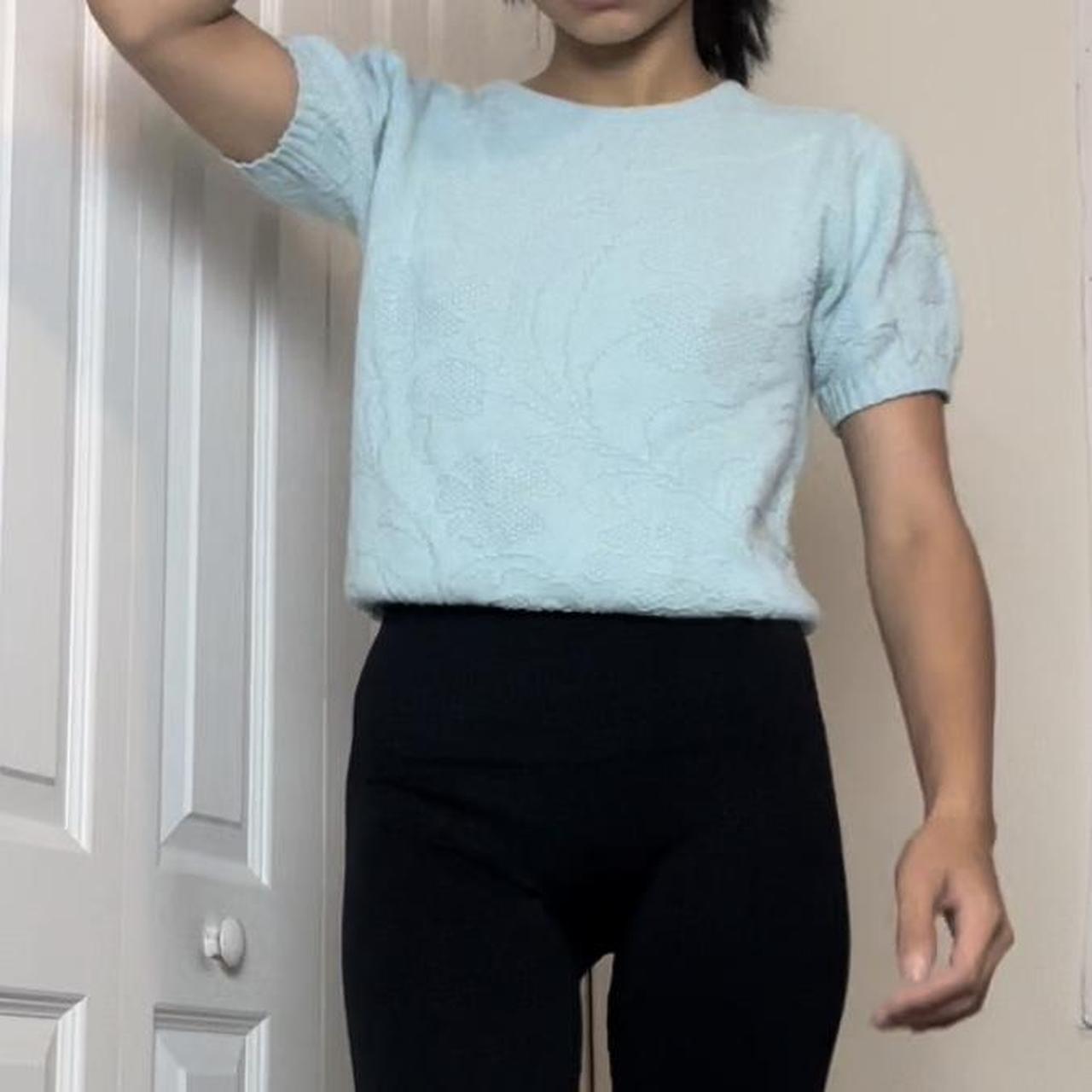 Vintage light blue cropped sweater shirt with floral... - Depop