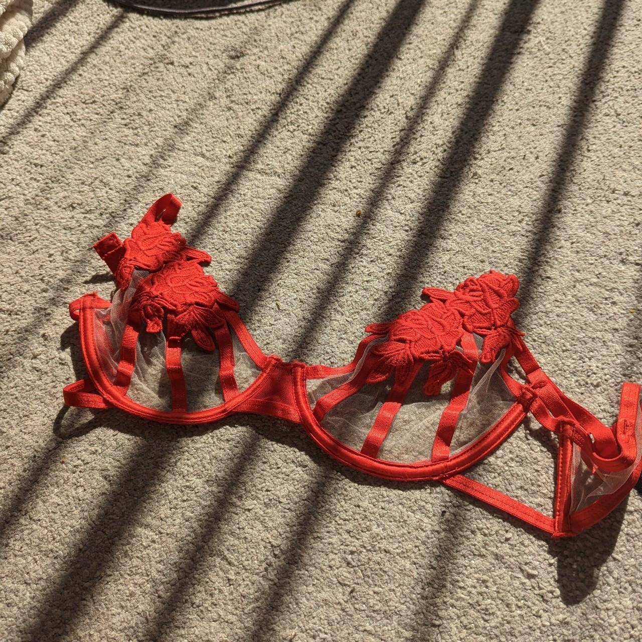 Ann summers red flower mesh bra Size... - Depop