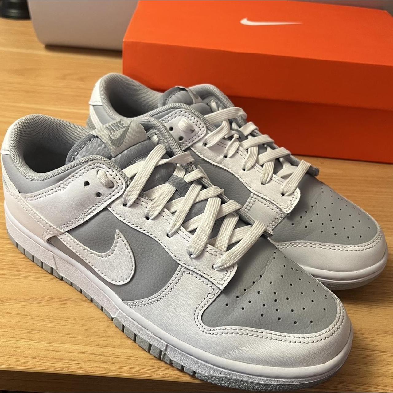 Nike Dunk Low Grey White Mens UK 6 Grey and White... - Depop