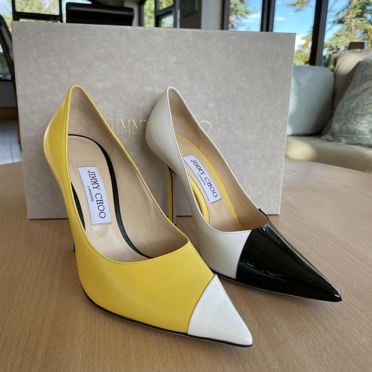 Jimmy Choo Women's Yellow and White Courts | Depop