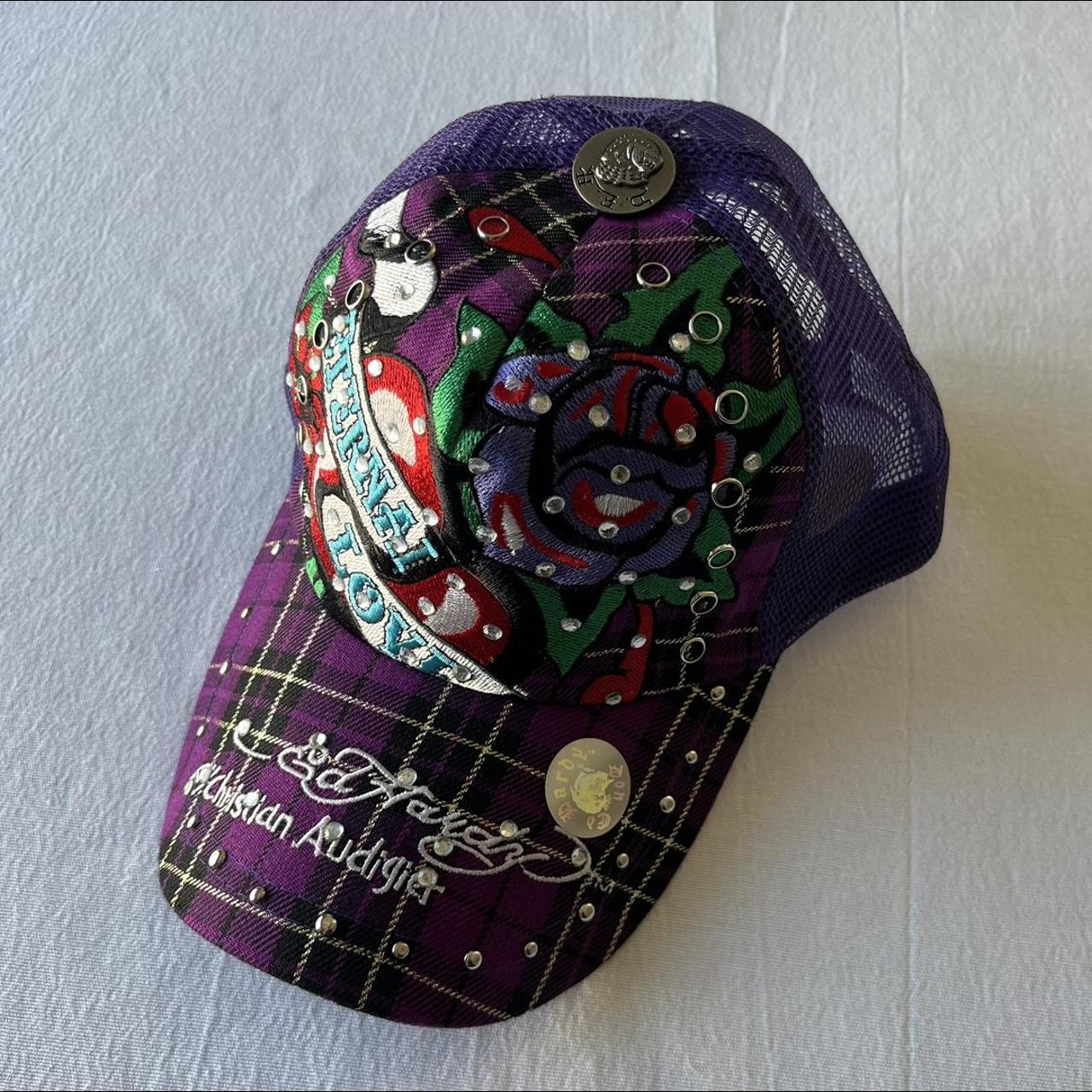 Deadstock Y2K Ed Hardy Trucker Hat 2000s Purple Ed... - Depop