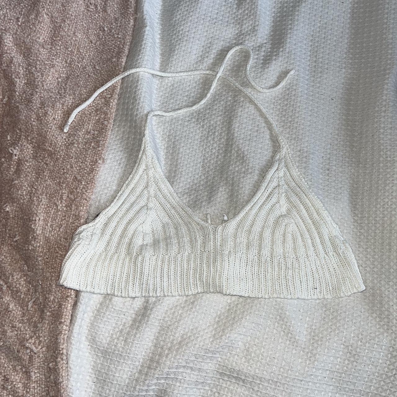 Crochet cream Knit top / bikini top Worn a handful... - Depop