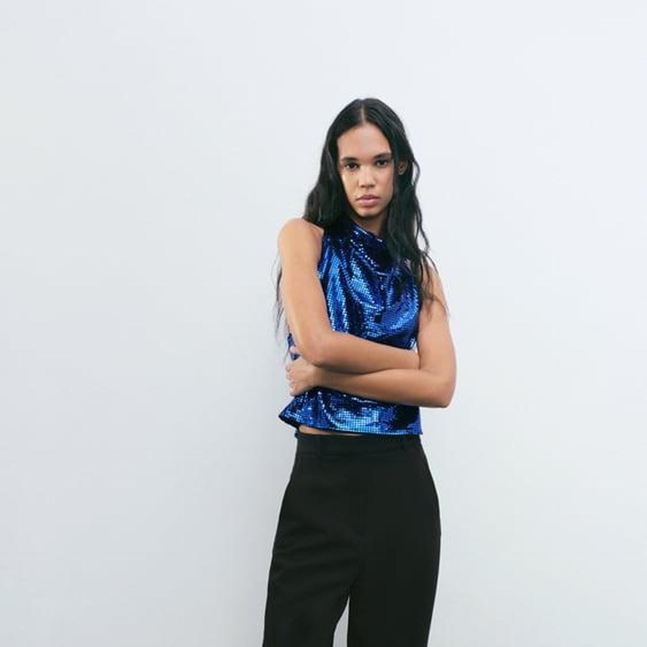 Zara sequin halter neck backless top with diamantés,... - Depop