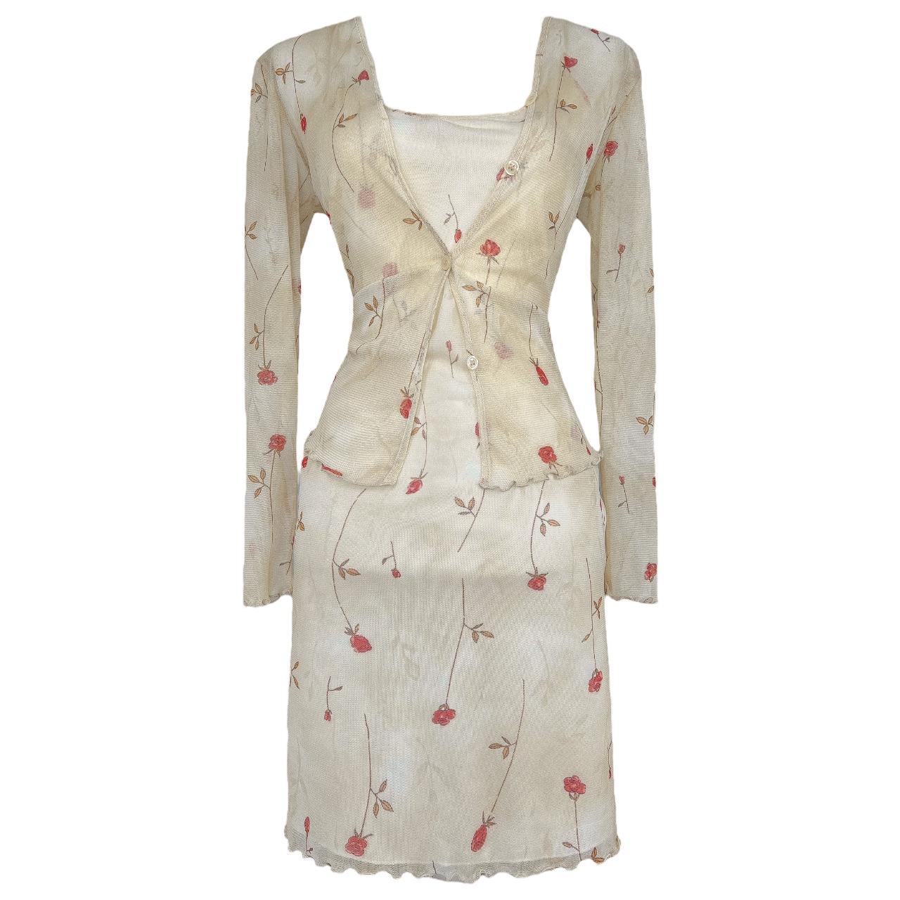 Vintage Feminine Dress Set 🧚🏽 ⚔️ floral mesh overlay,... - Depop