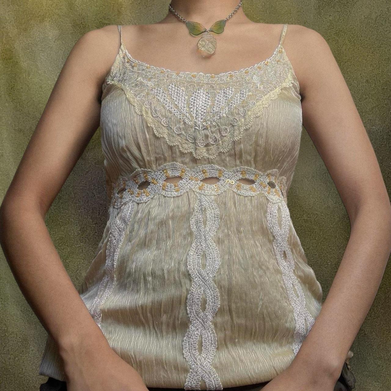 Ethereal Boho Cami Top 🧚🏽 ⚔️ crinkly fabric, lace... - Depop