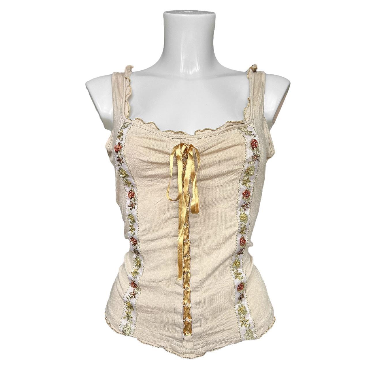 whimsical corset style tank top with satin lacing,... | Depop