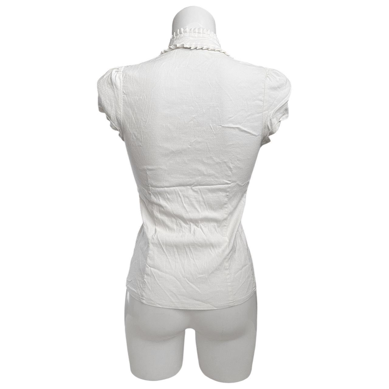 shimmery button down office siren blouse with frills... - Depop