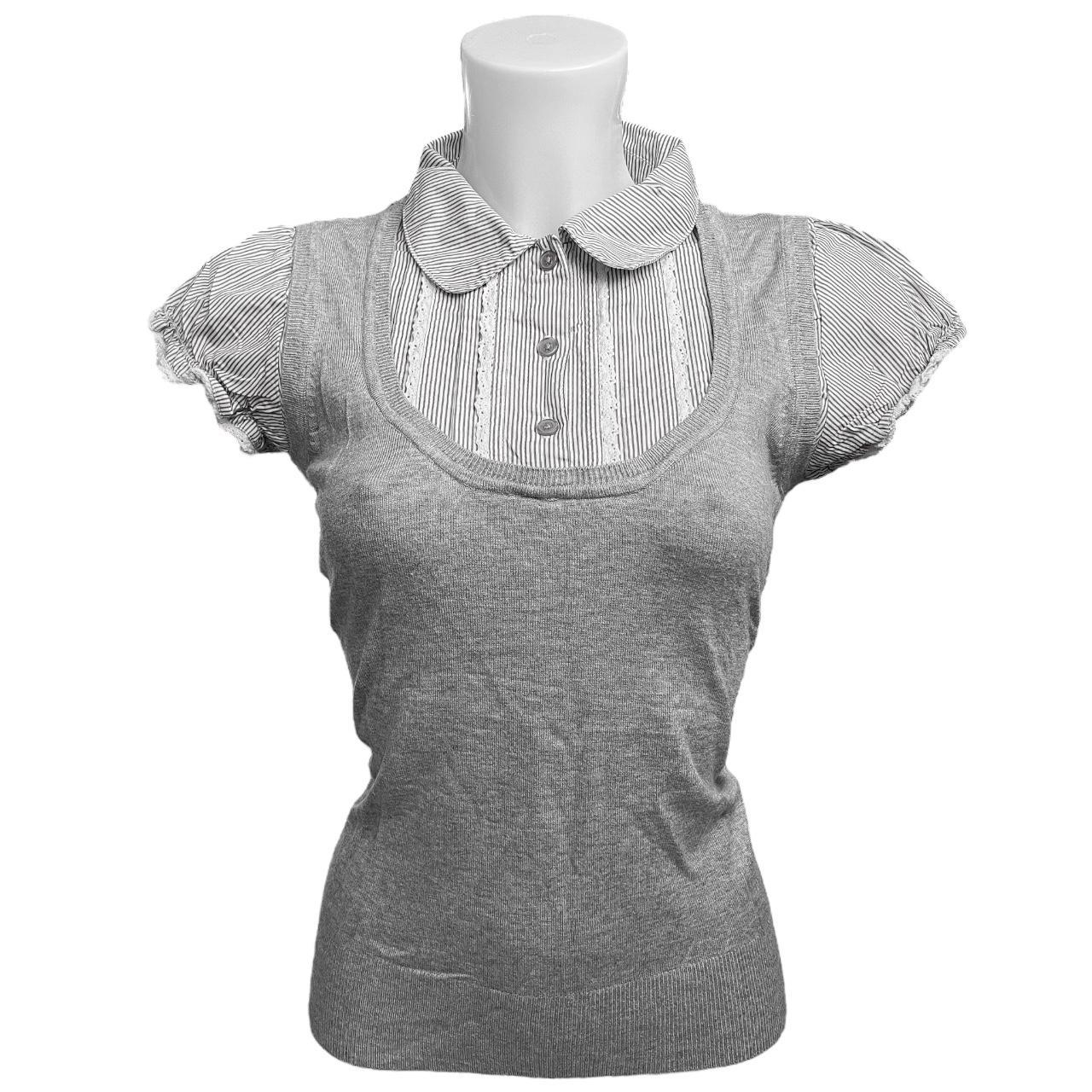 2 in 1 layered blouse with faux button up front and... - Depop