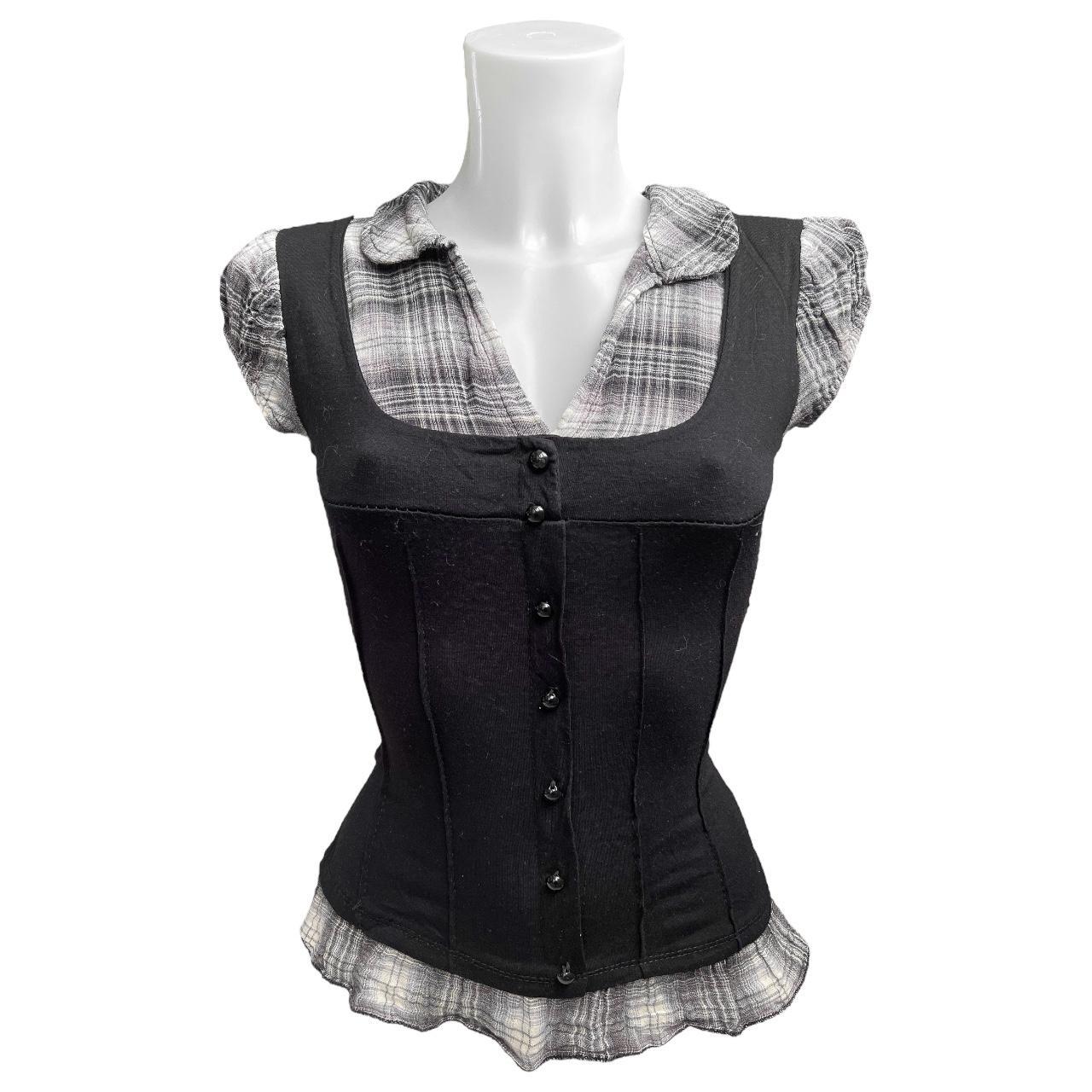 mallgoth babydoll office siren blouse with faux... | Depop