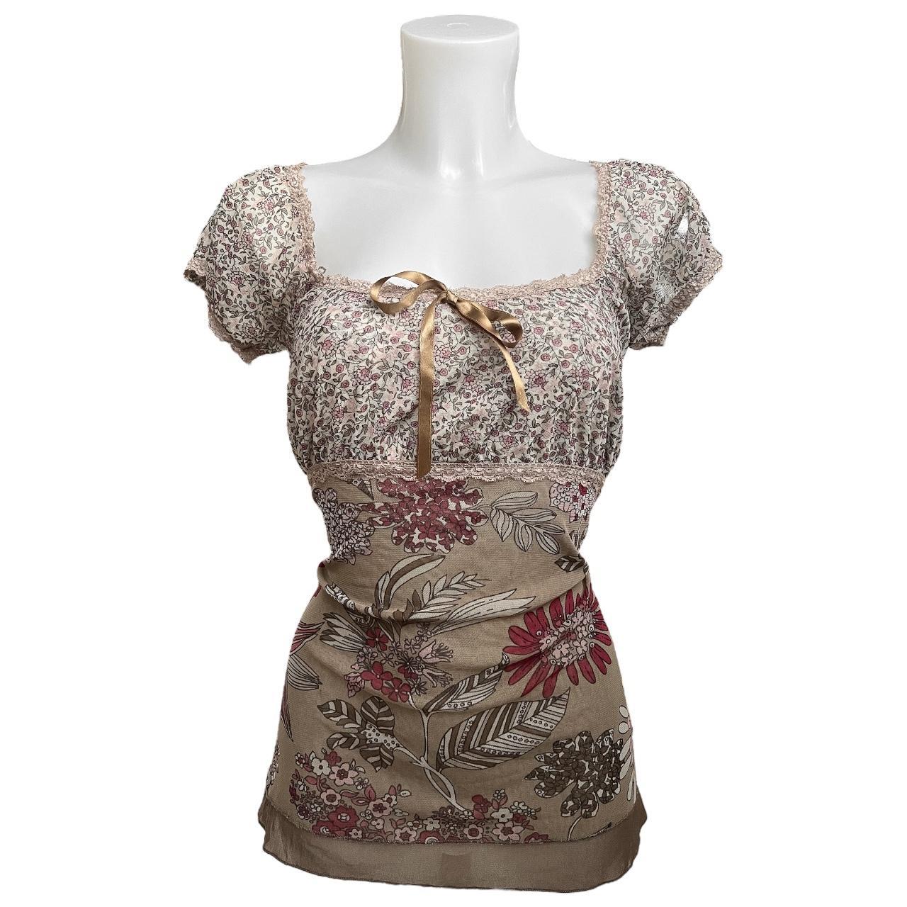 eclectic floral babydoll milkmaid blouse with sheer... | Depop