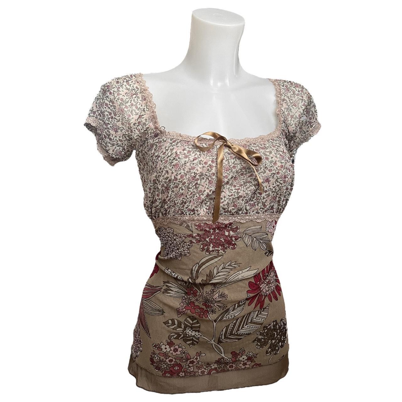 eclectic floral babydoll milkmaid blouse with sheer... | Depop