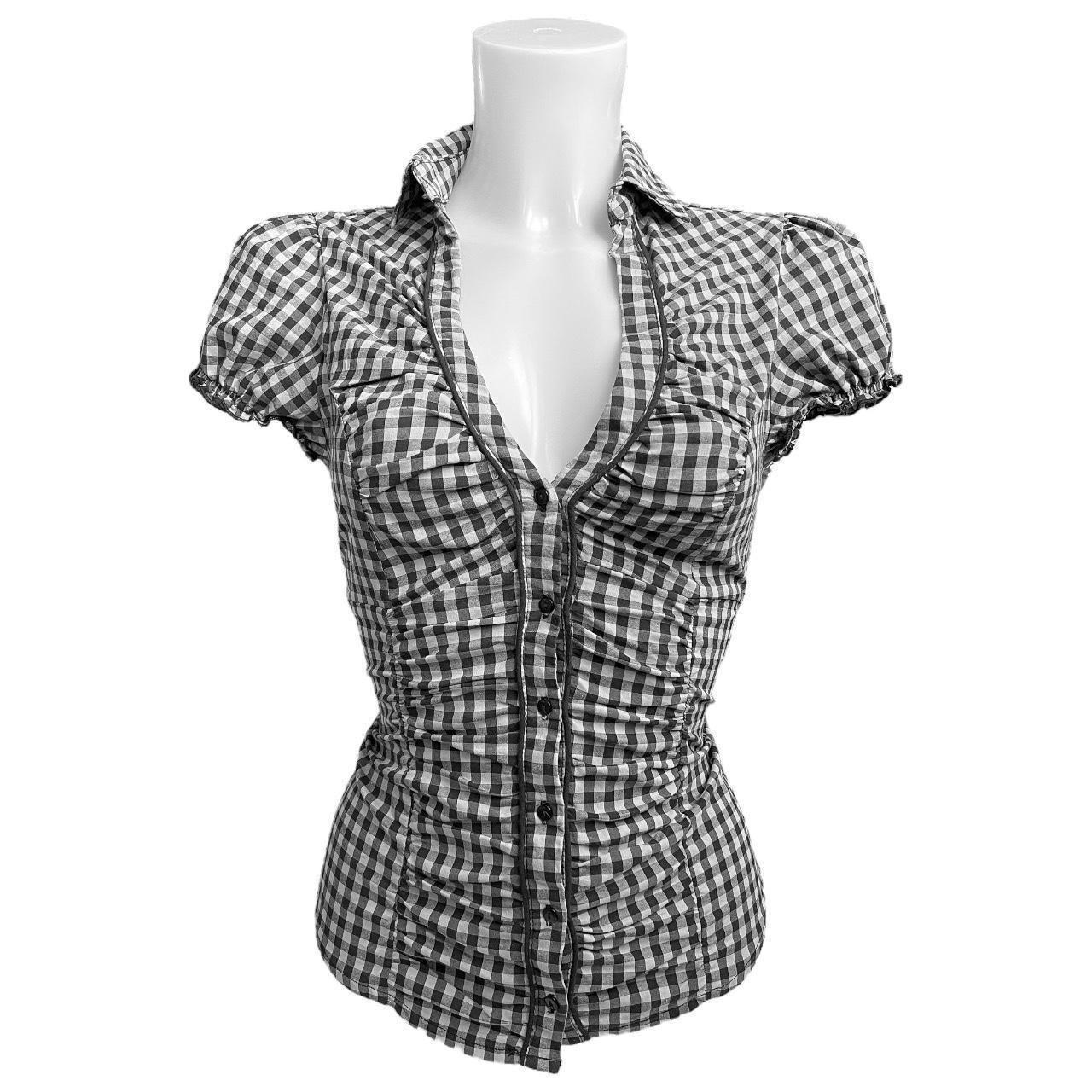 prairie gingham button down office siren blouse with... | Depop