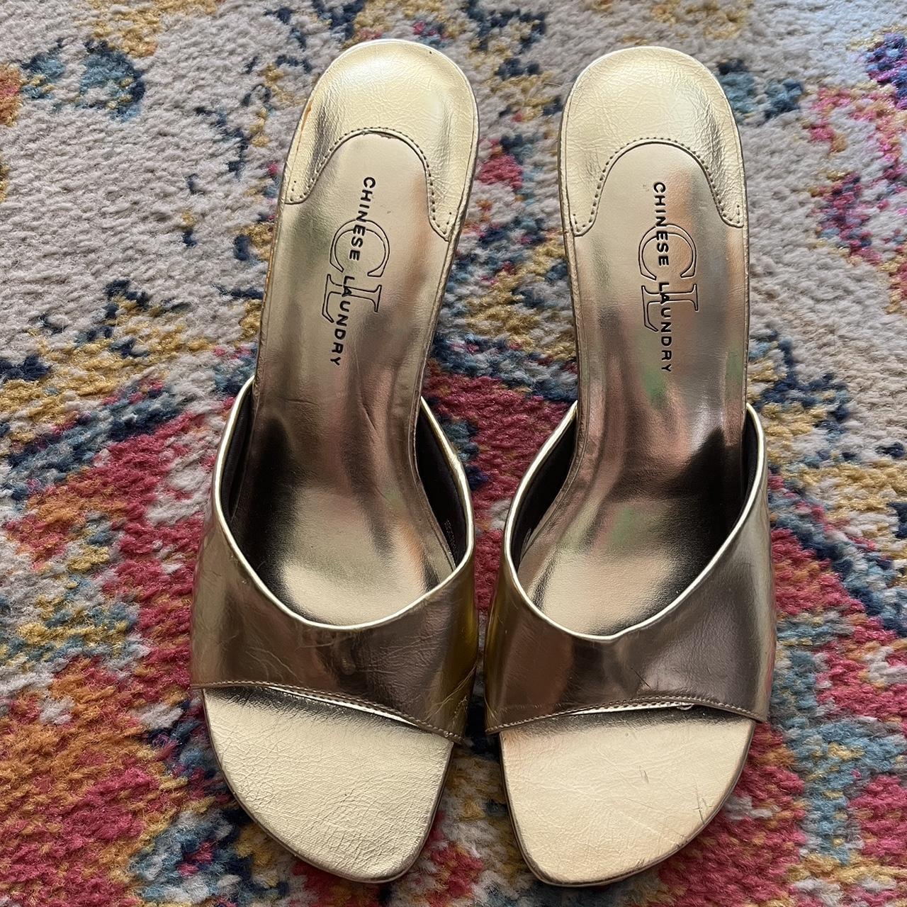 Chinese Laundry Women's Gold Mules | Depop