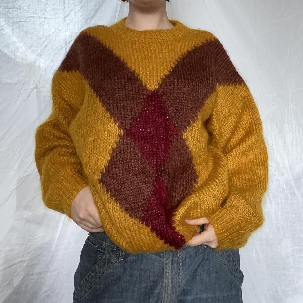 Vintage mustard yellow knit mohair style jumper... - Depop