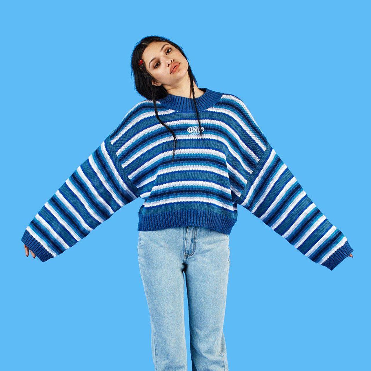 authentic UNIF Clarissa blue striped oversized... - Depop