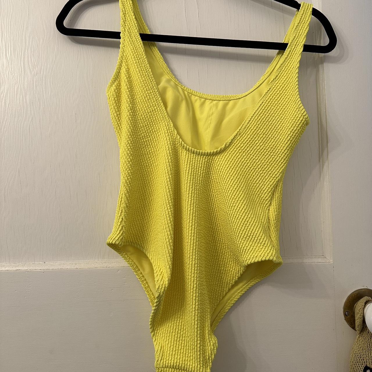 GORGEOUS BRIGHT YELLOW LOW BACK RIBBED SWIMSUIT H&M... - Depop