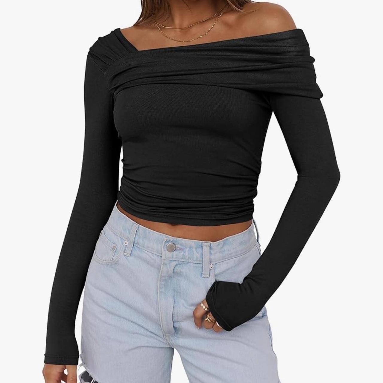 ANRABESS Womens One Off Shoulder Shirts Long Sleeve... | Depop