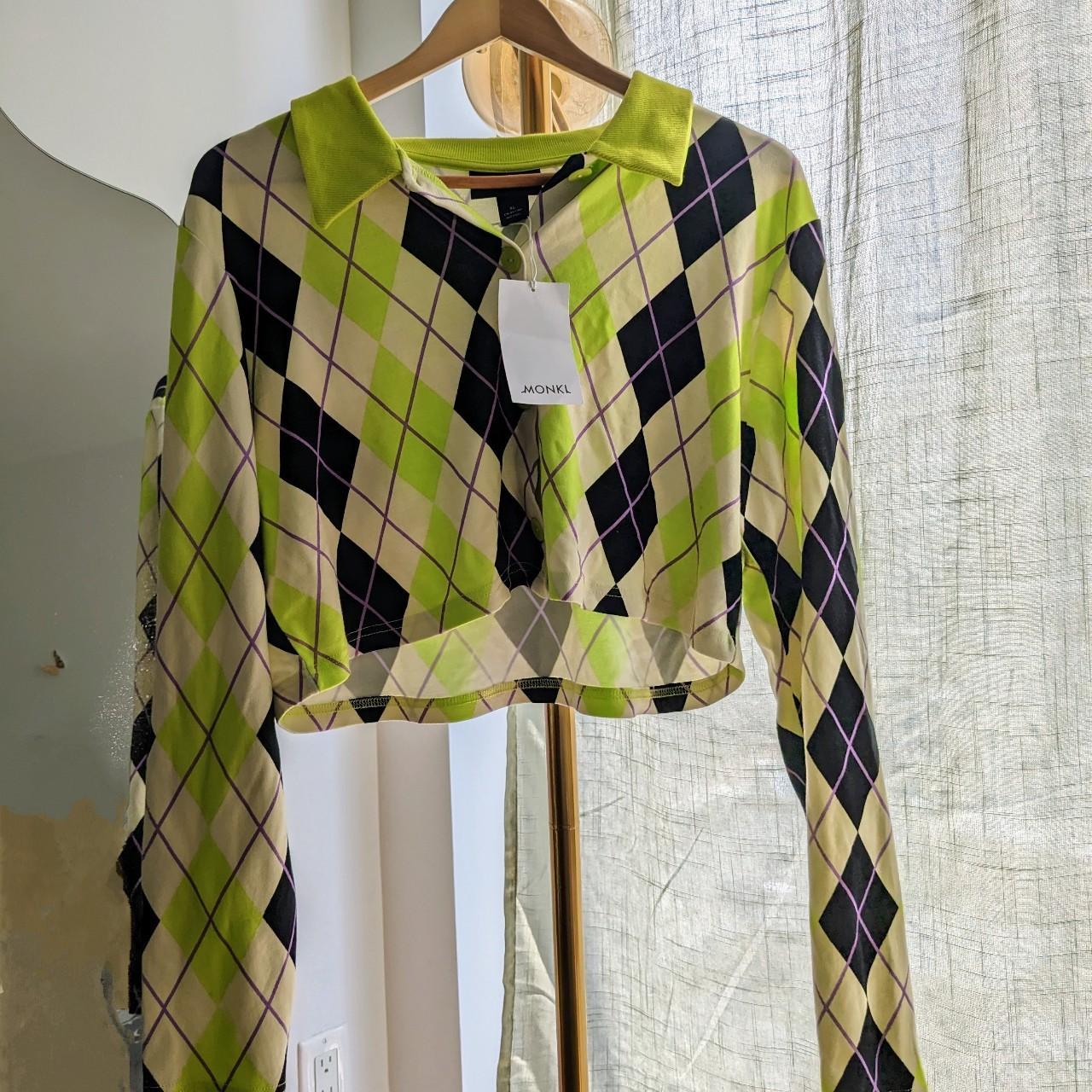 Monki Cropped Argyle Jersey Shirt. Very soft and... - Depop