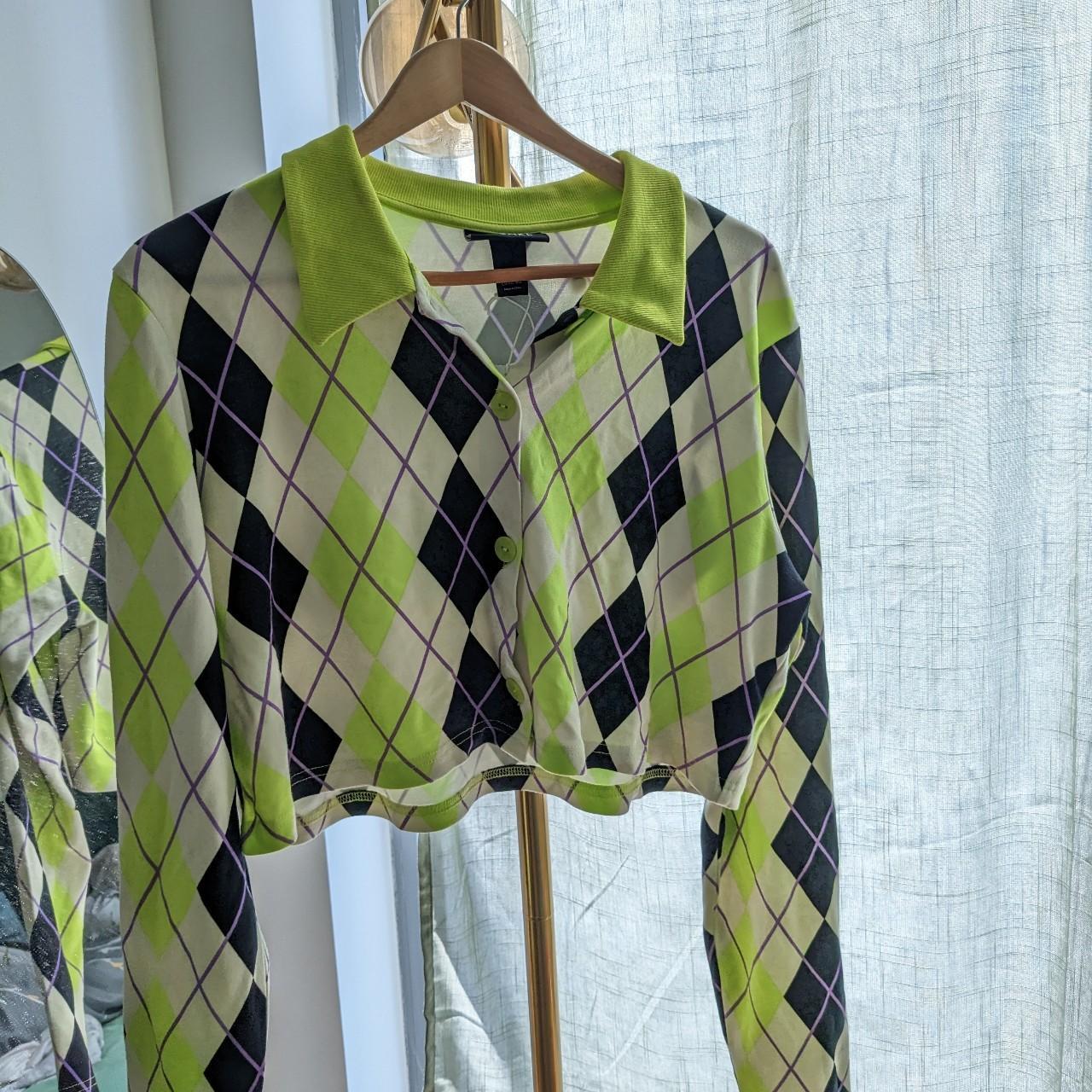 Monki Cropped Argyle Jersey Shirt. Very soft and... - Depop