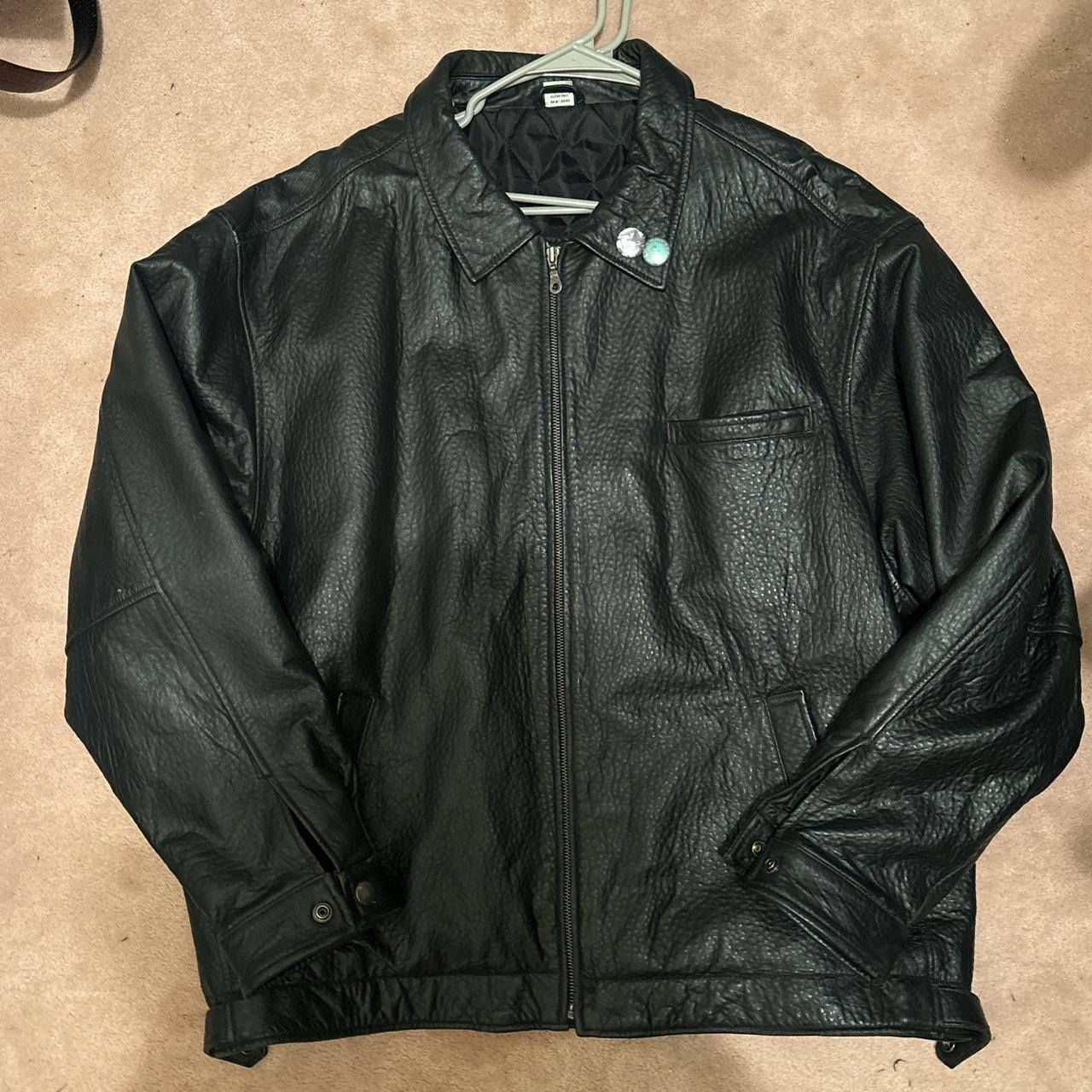 Vintage leather work jacket / biker jacket similar... - Depop