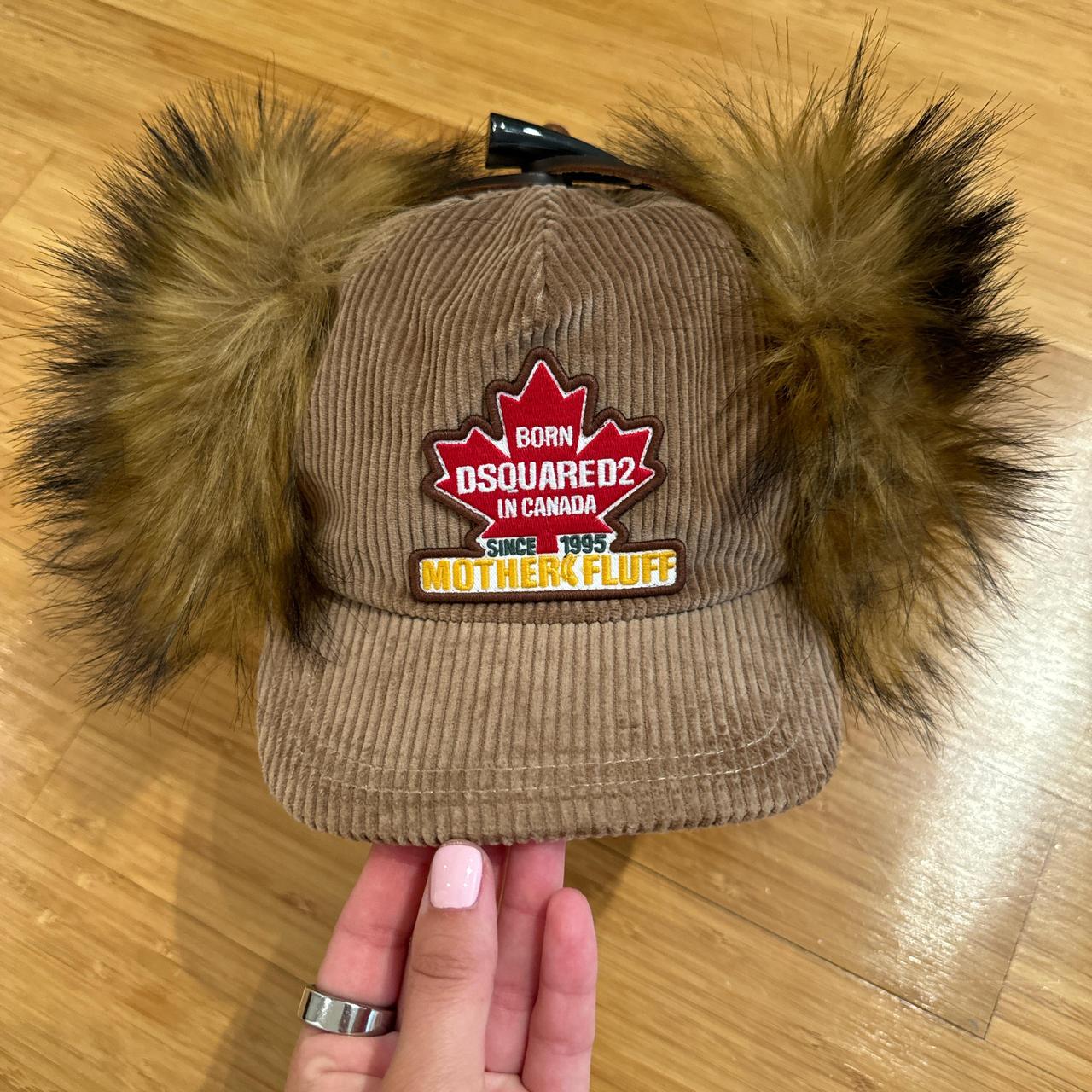 Dsquared2 mother fluff brown corduroy hat with faux... - Depop