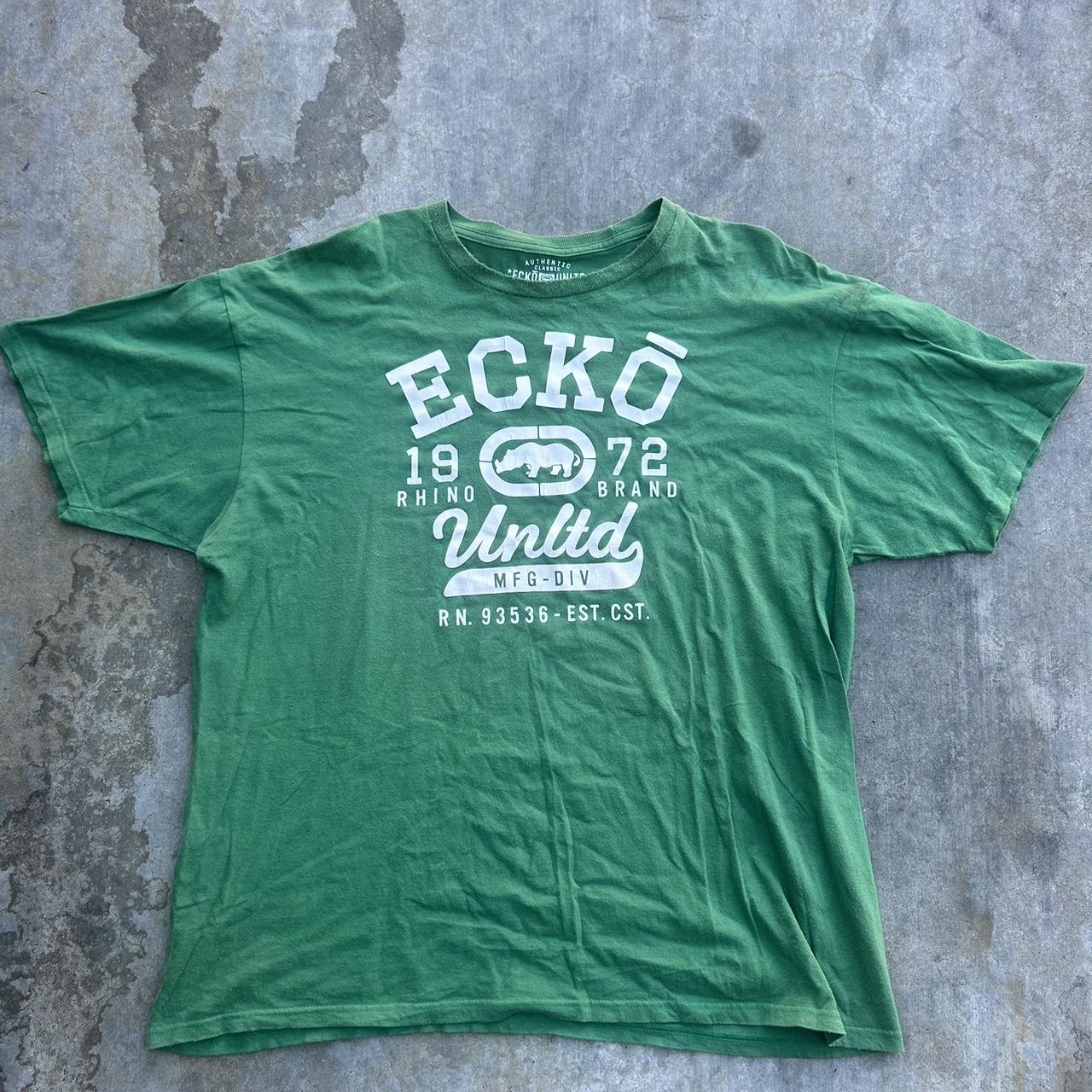 Y2K Mens Ecko Green And White T-Shirt size XL - Depop