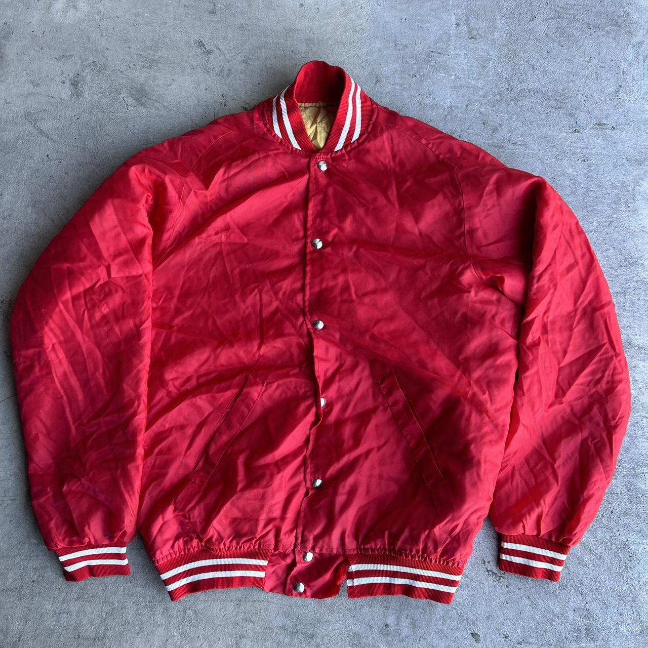 Vintage 80s Red And Gold Varsity Jacket Size XL - Depop