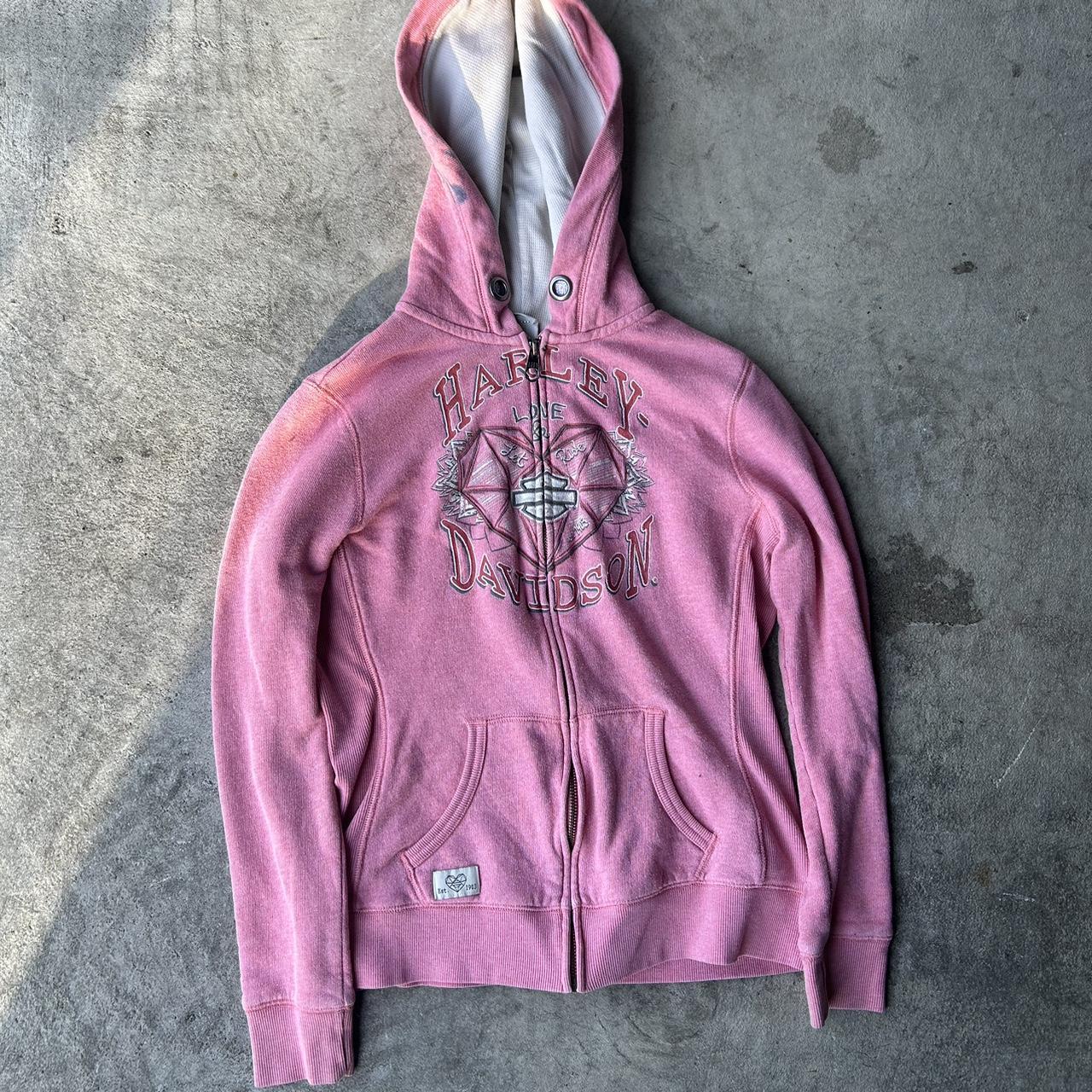 Y2K Womens Pink Harley Davidson Zipup Hoodie Size Small - Depop