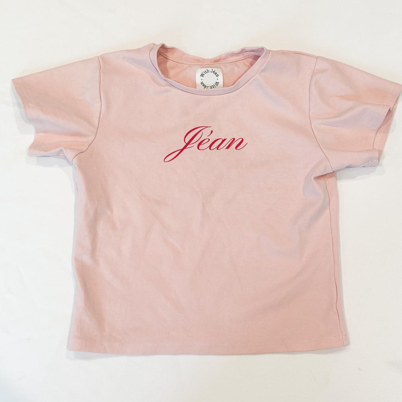 With Jean Baby Pink Cursive Namesake Tee Retails... - Depop