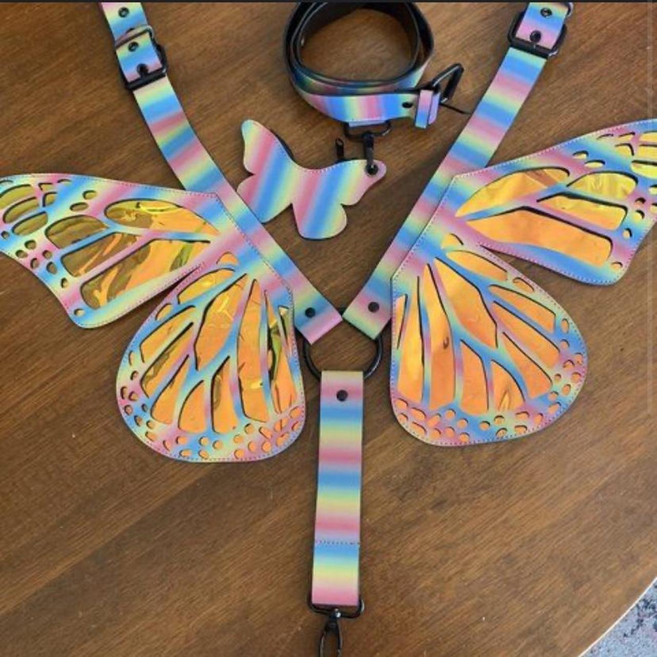 Dollskill butterfly body harness glow rave music... - Depop