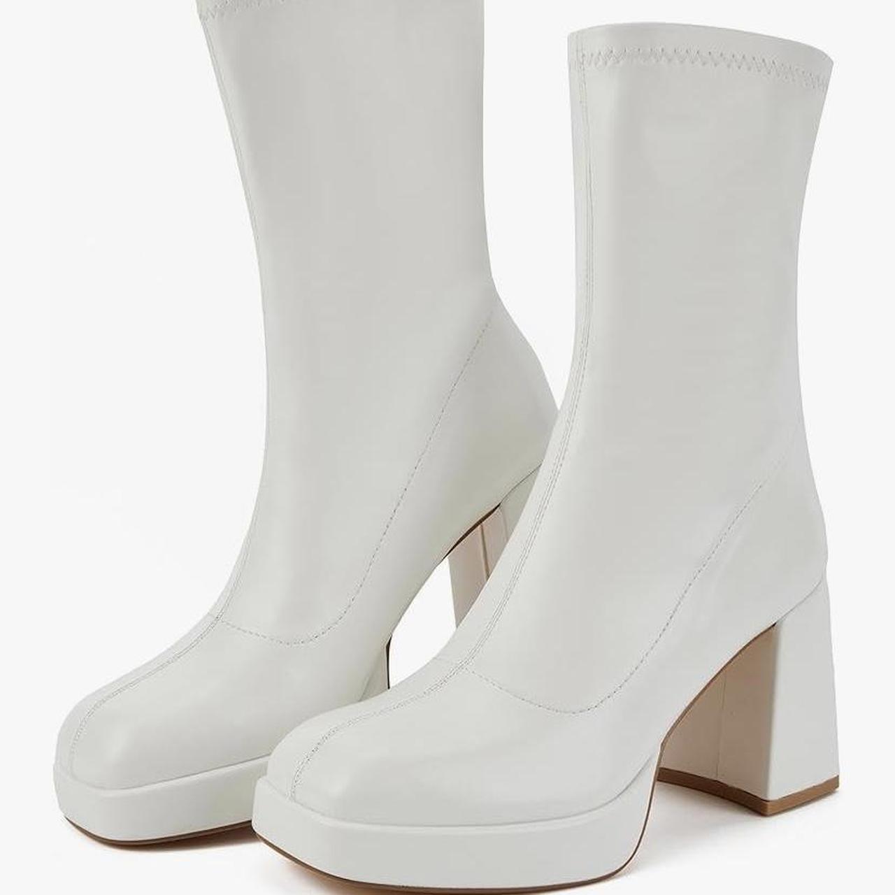 White platform booties with a 5" heel. They were... - Depop