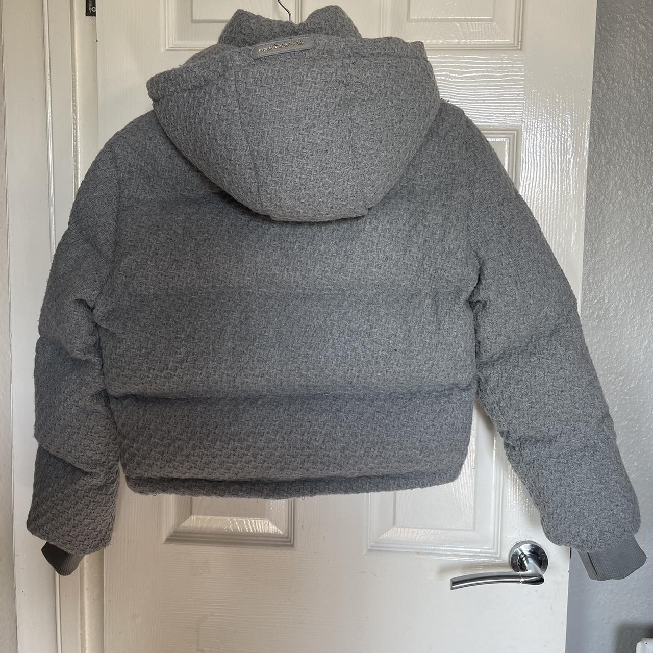 TEXTURED KNIT PUFFER JACKET - GREY price is... - Depop