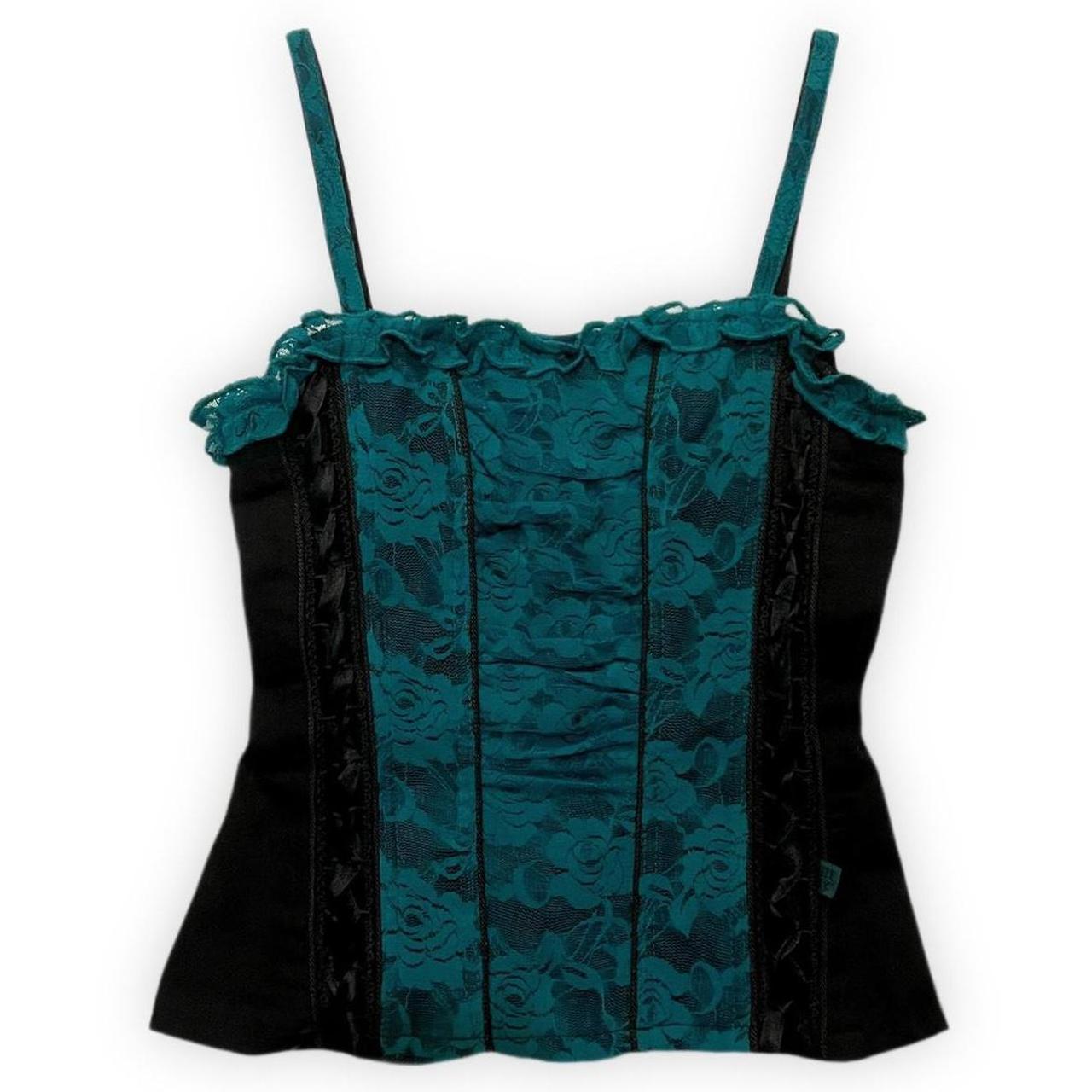 beautiful ruched turquoise lace corset top by Tripp... - Depop