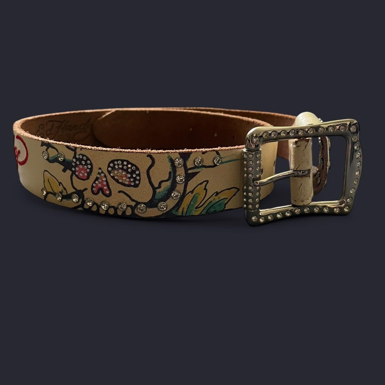 Gorgeous vintage Ed Hardy white leather studded... | Depop