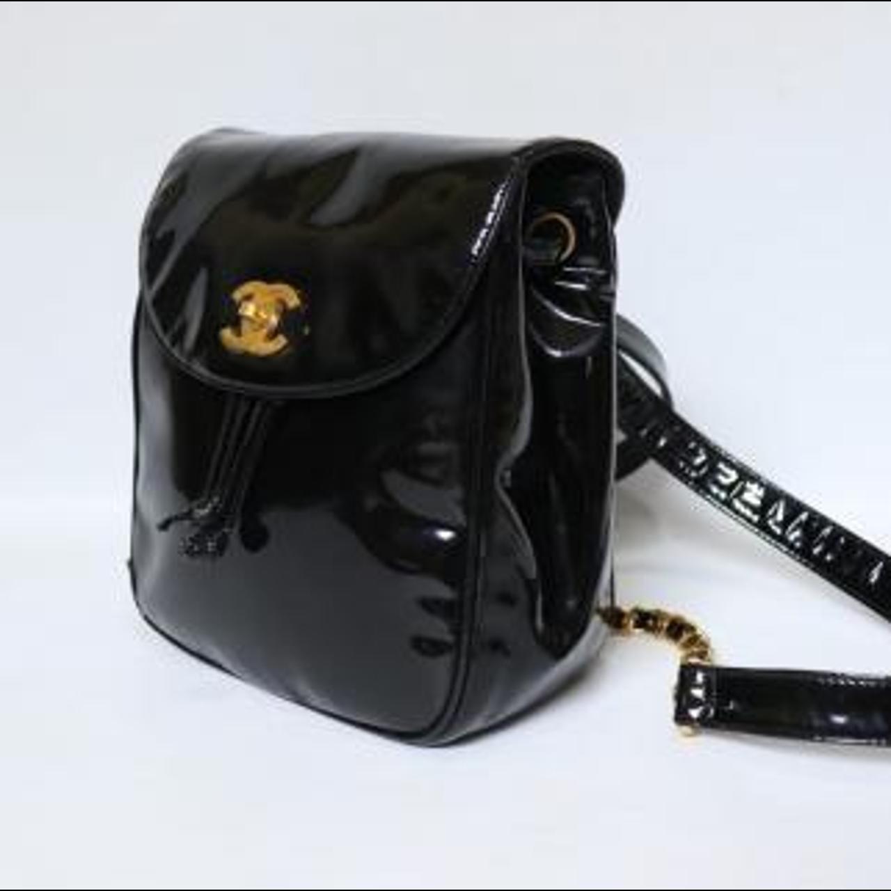 Chanel Backpack Black Vernis Leather GHW Color:... - Depop