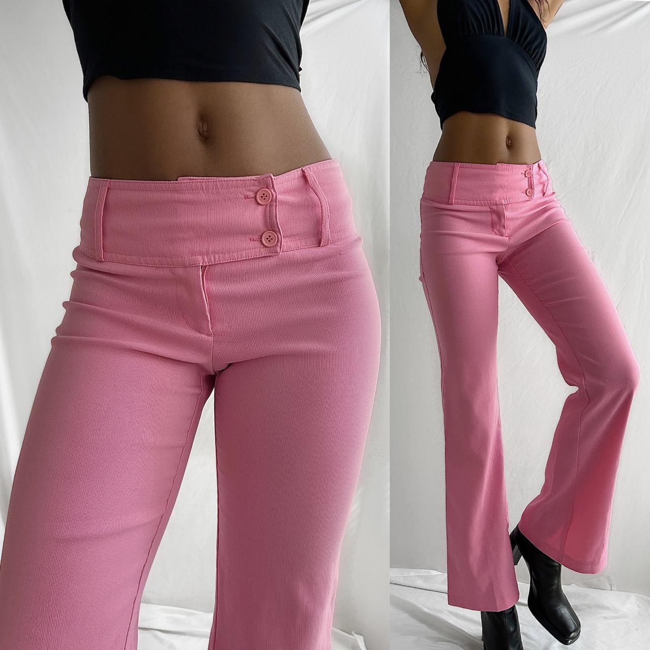 Vintage 00s Hot Pink Ribbed Low Waisted Trousers -... - Depop